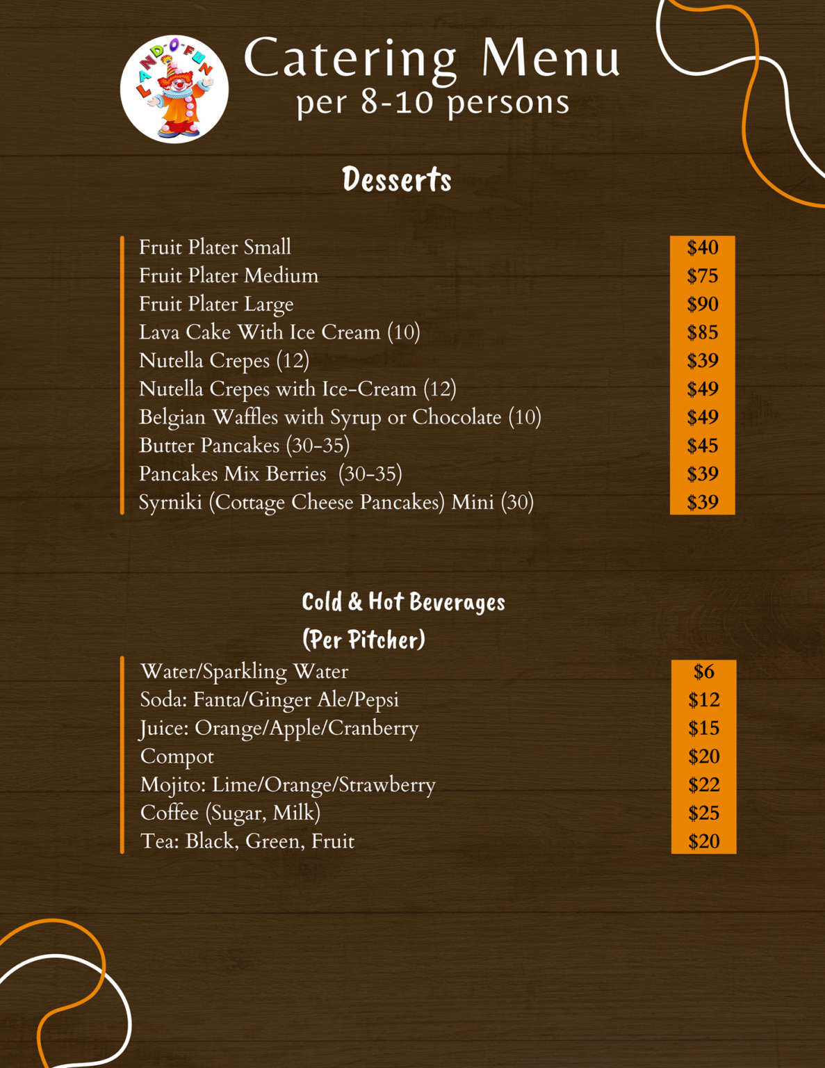 Catering Menu - Land O Fun - Indoor Playground - Arcade - Kids Birthday ...